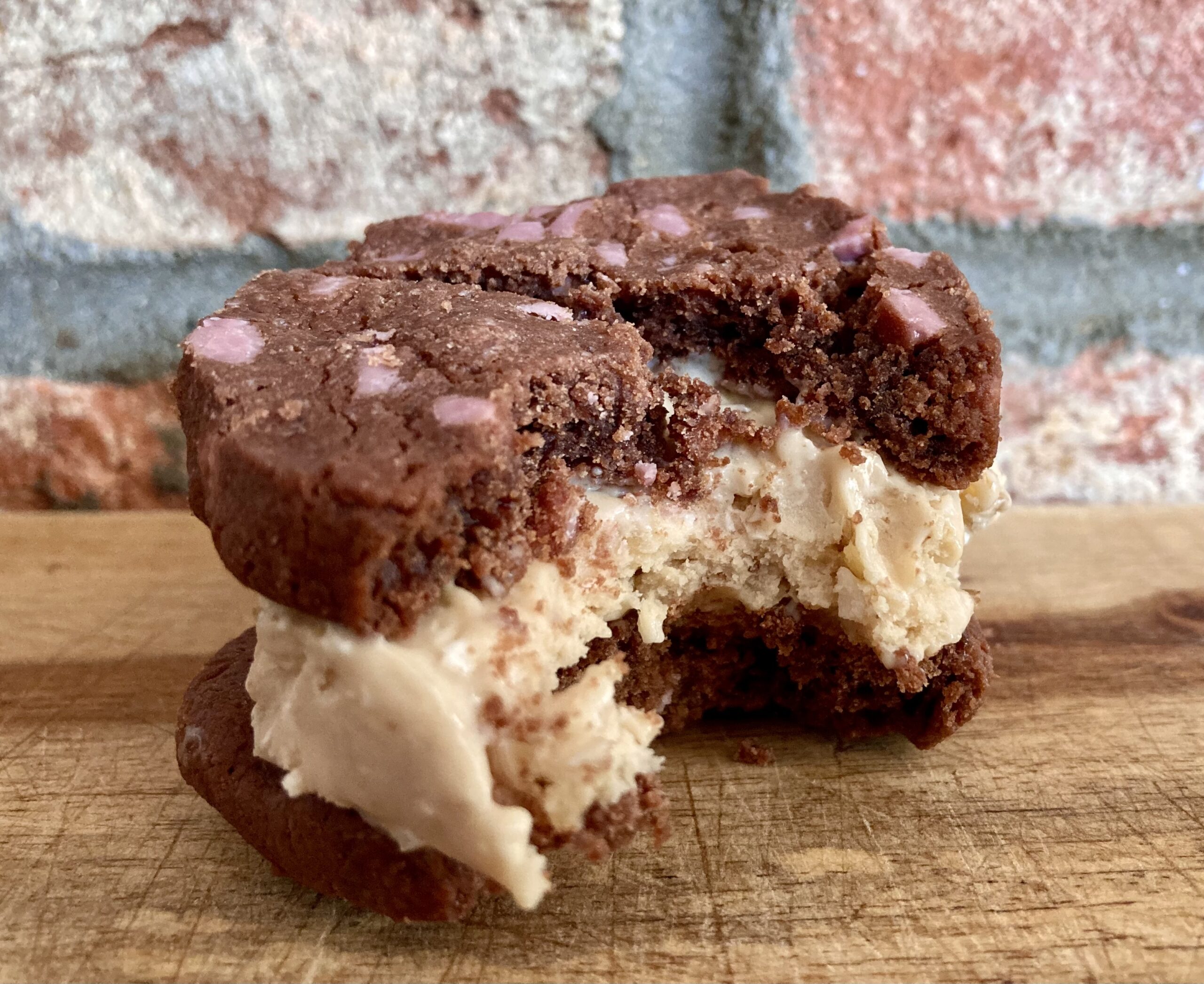 Ruby Chocolate Ice Cream With Coconut And Walnuts Sandwiched By Ruby ...